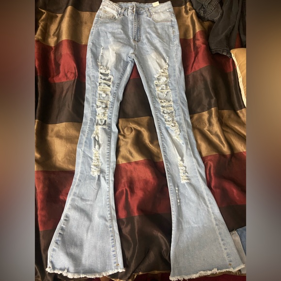 SHEIN | Jeans | Light Washed Bell Bottom Ripped Jeans | Poshmark